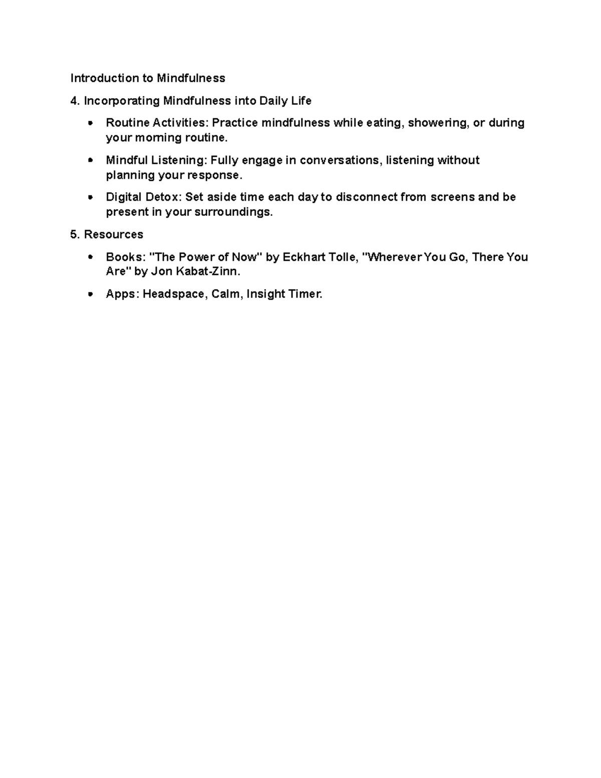 9 - helpful notes - Introduction to Mindfulness 4. Incorporating ...