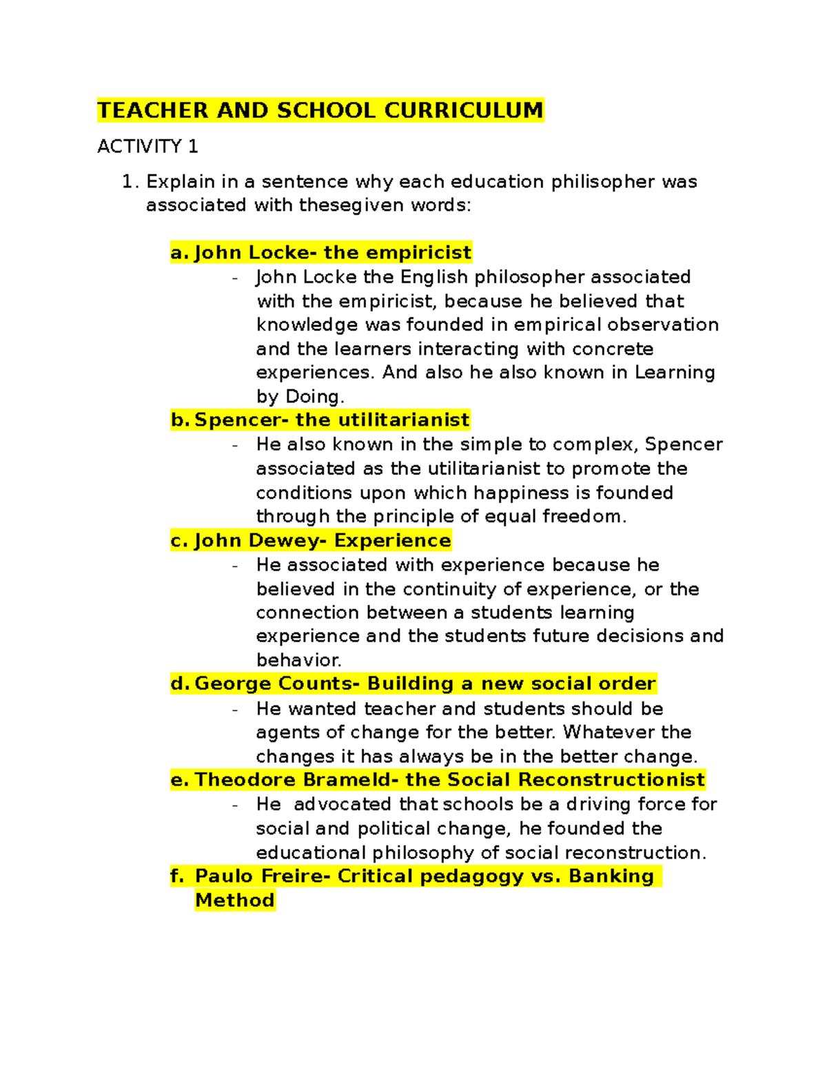 The Teacher and School Curriculum Activity Midterm - TEACHER AND SCHOOL ...