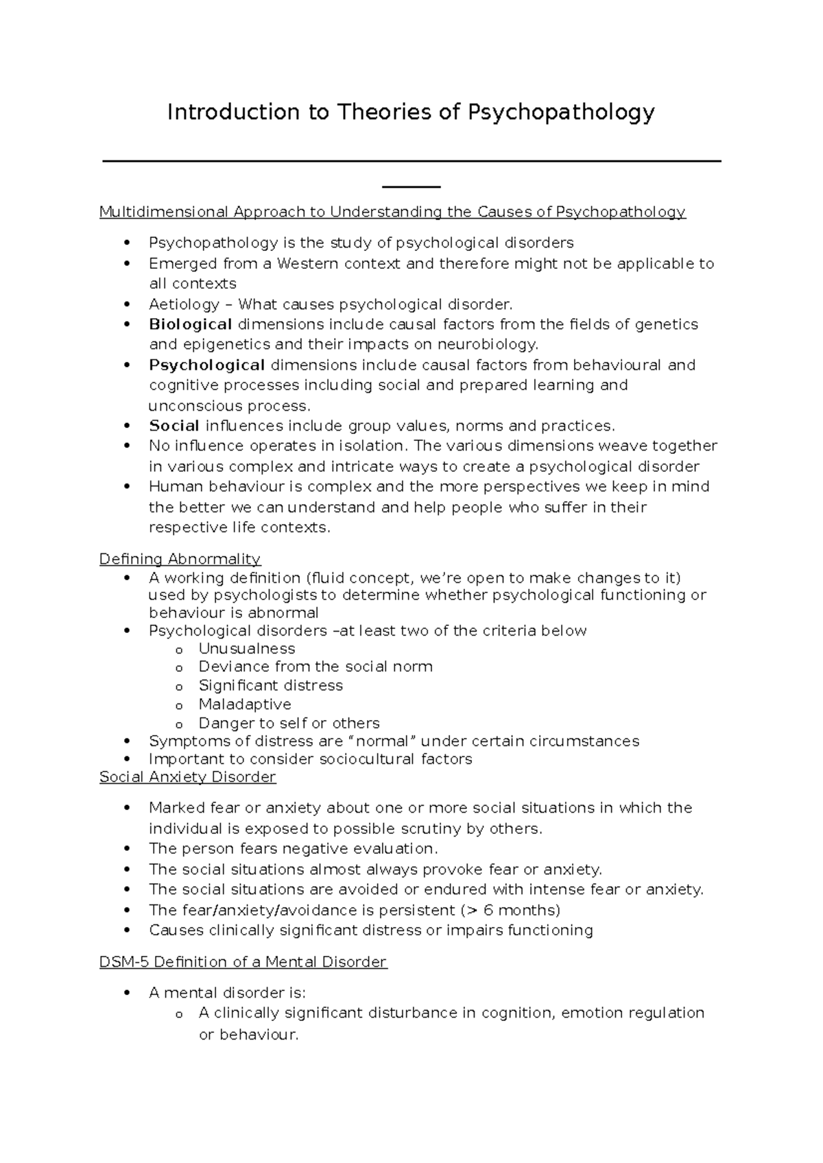 PSY2014 S - Intro to Theories of Psychopathology - Introduction to Theories of Psychopathology ...