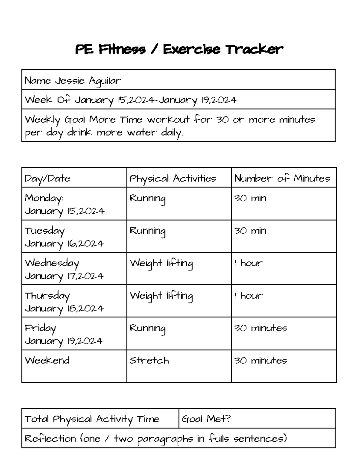 Copy of MAKE A COPY PE Student Activity Track Log Spring 2024 - PE ...