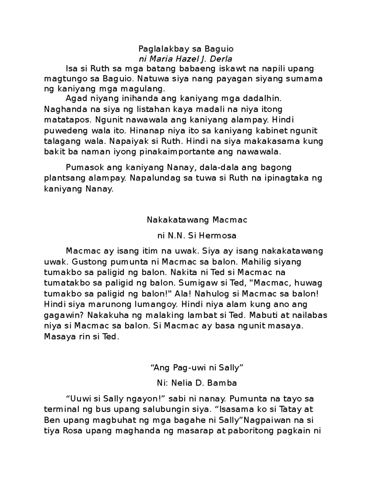 Paglalakbay sa Baguio - LECTURE - Paglalakbay sa Baguio ni Maria Hazel ...