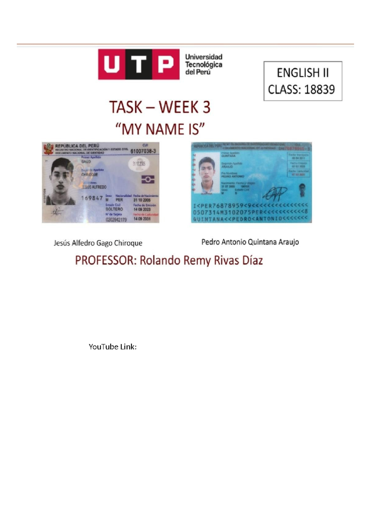 Ingles TASK 3 - Ingles II - YouTube Link: - Studocu