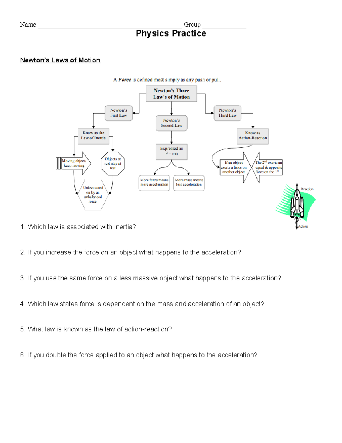 Physics Practice - n/a - Physics Practice Newton’s Laws of Motion Which ...