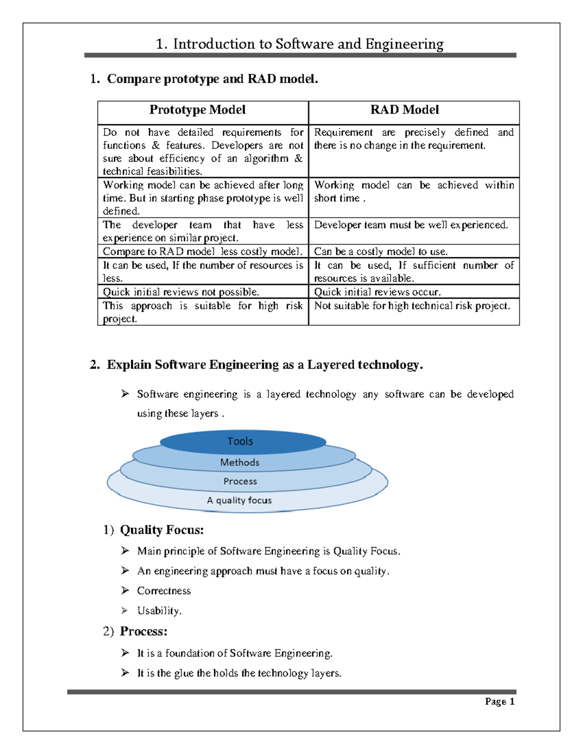 Unit 1 Material - Summary Software Engineering - 1. Compare prototype ...