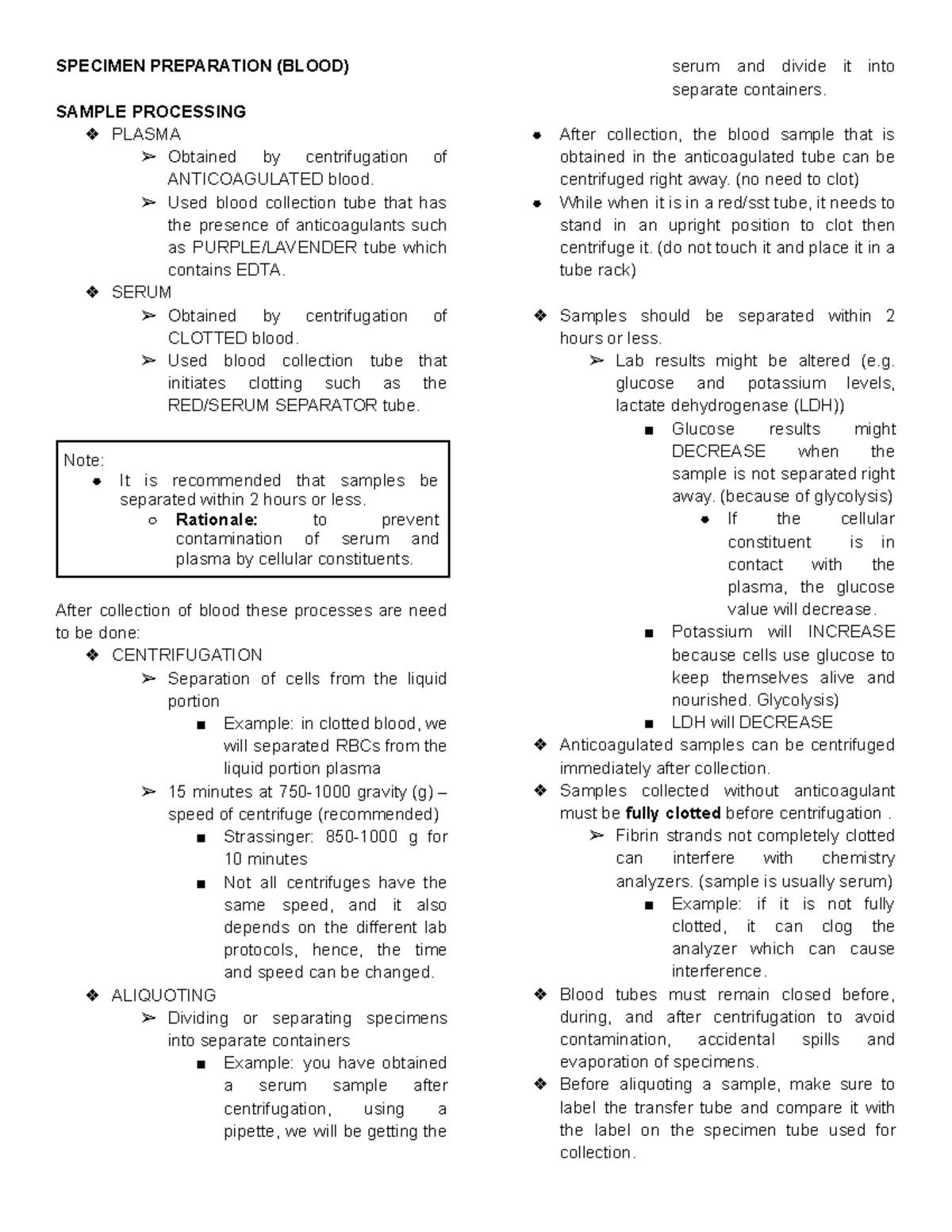 Specimen preparation - SPECIMEN PREPARATION (BLOOD) SAMPLE PROCESSING ...