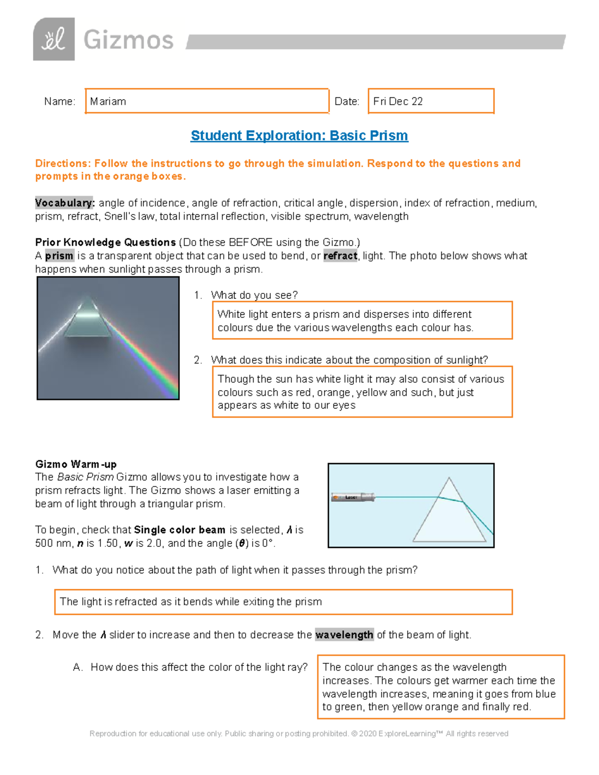Copy of Basic Prism SE - Name: Mariam Date: Fri Dec 22 Student ...