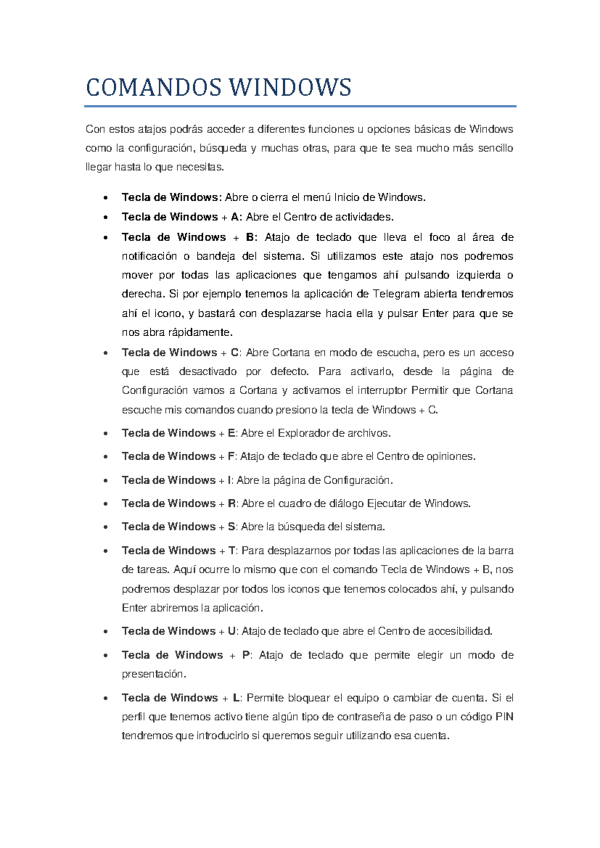 Comandos Windows - COMANDOS WINDOWS Con estos atajos podrás acceder a ...