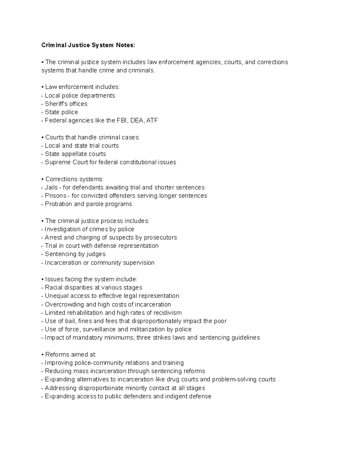 Criminal Justice System Notes - Criminal Justice System Notes: The ...