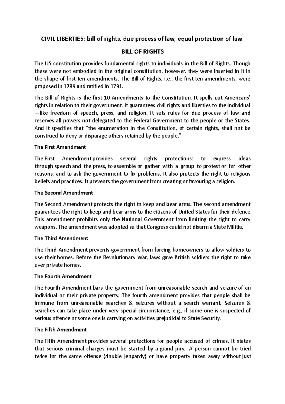 Civil libilities - Usa - CIVIL LIBERTIES: bill of rights, due process ...