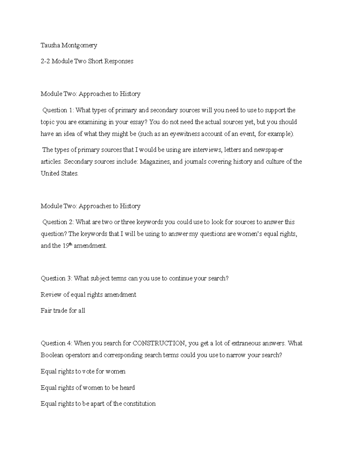 TM 2 2 Module Two Short Responses - Tausha Montgomery 2-2 Module Two ...