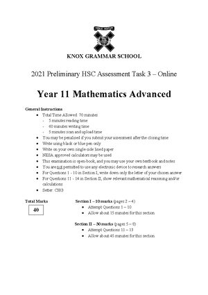Year 12 Mathematics extension 1 notes summary - Year 12 Mathematics ...