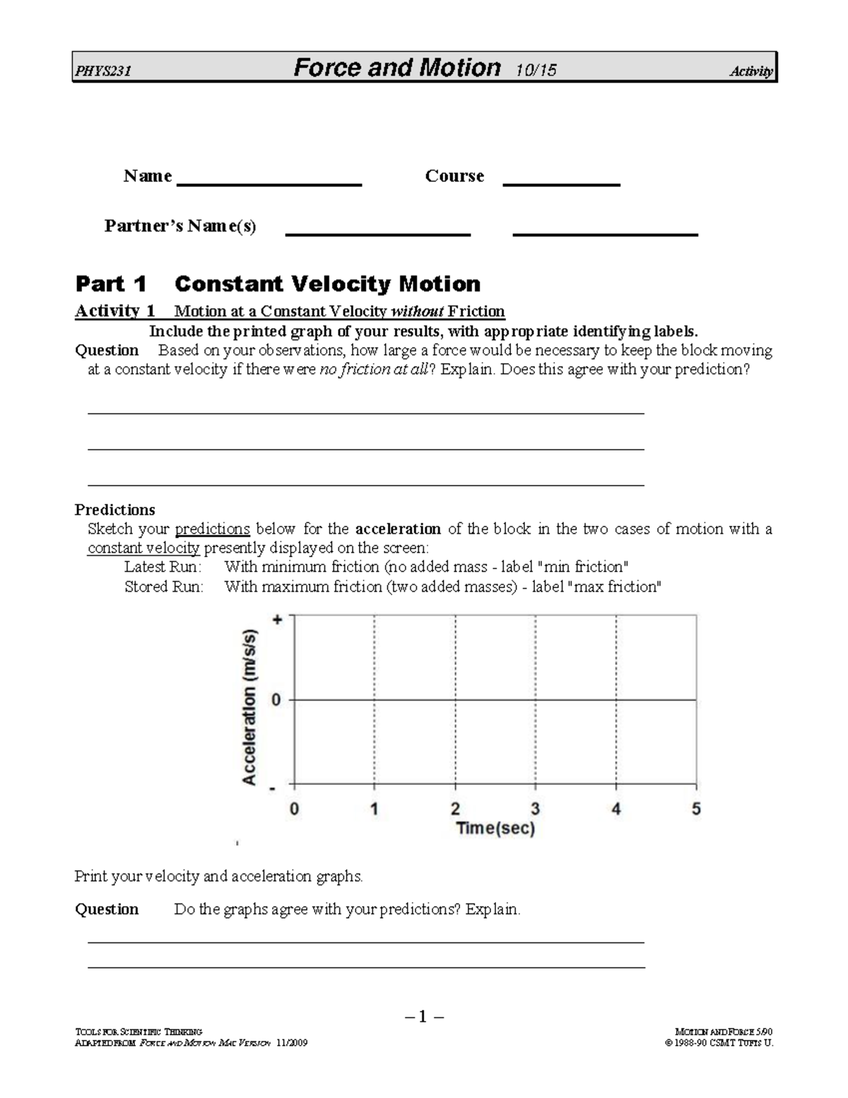 Force and Motion - Lab of Phys 94 - 1 – TOOLS FOR SCIENTIFIC THINKING ...