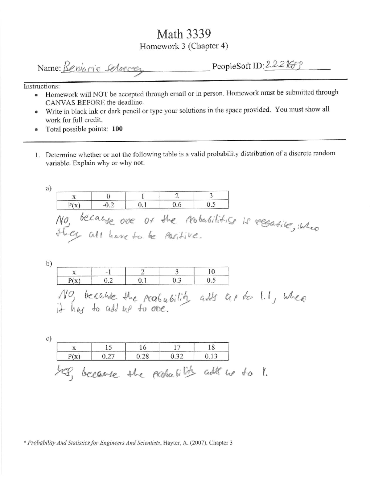 HMRK 3 CHP 4 - Homework 1 - Math Homework 3 (Chapter 4) Name: Beriacio ...
