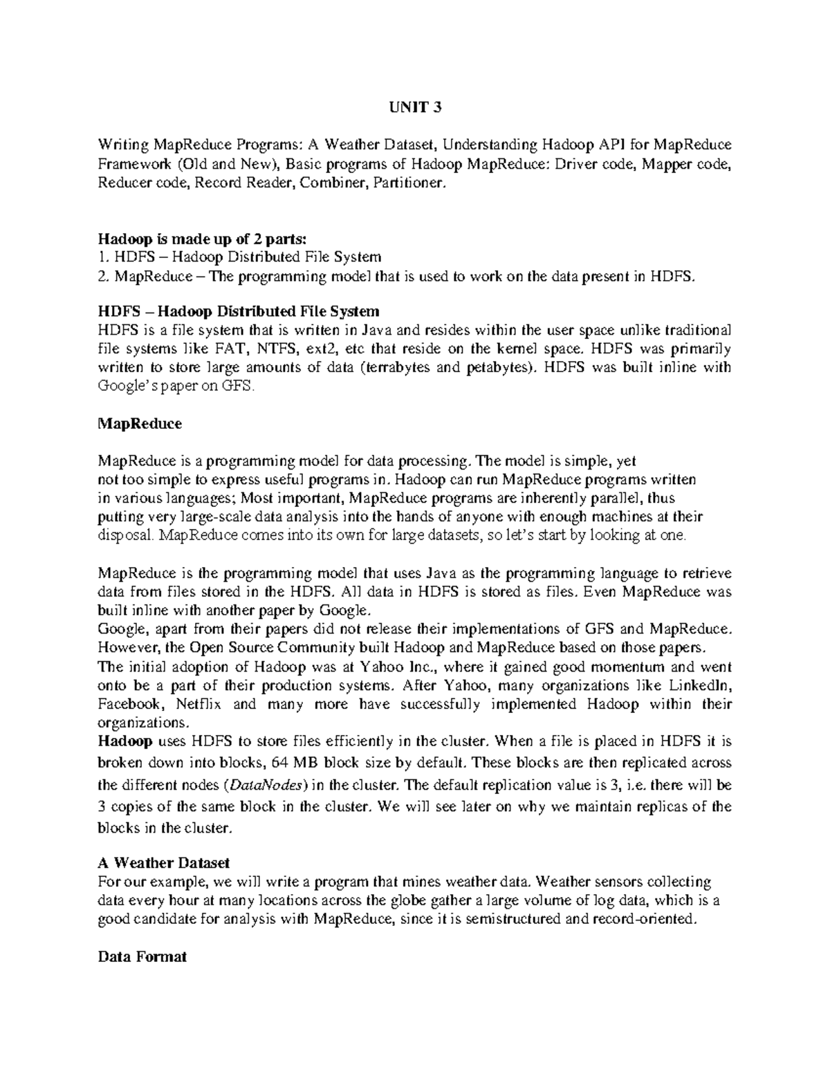 6446741-UNIT+3 - hadoop - UNIT 3 Writing MapReduce Programs: A Weather ...