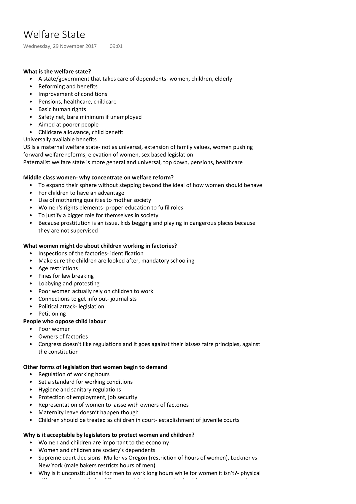 Welfare State - Lecture notes 4 - Welfare State Wednesday, 29 November ...