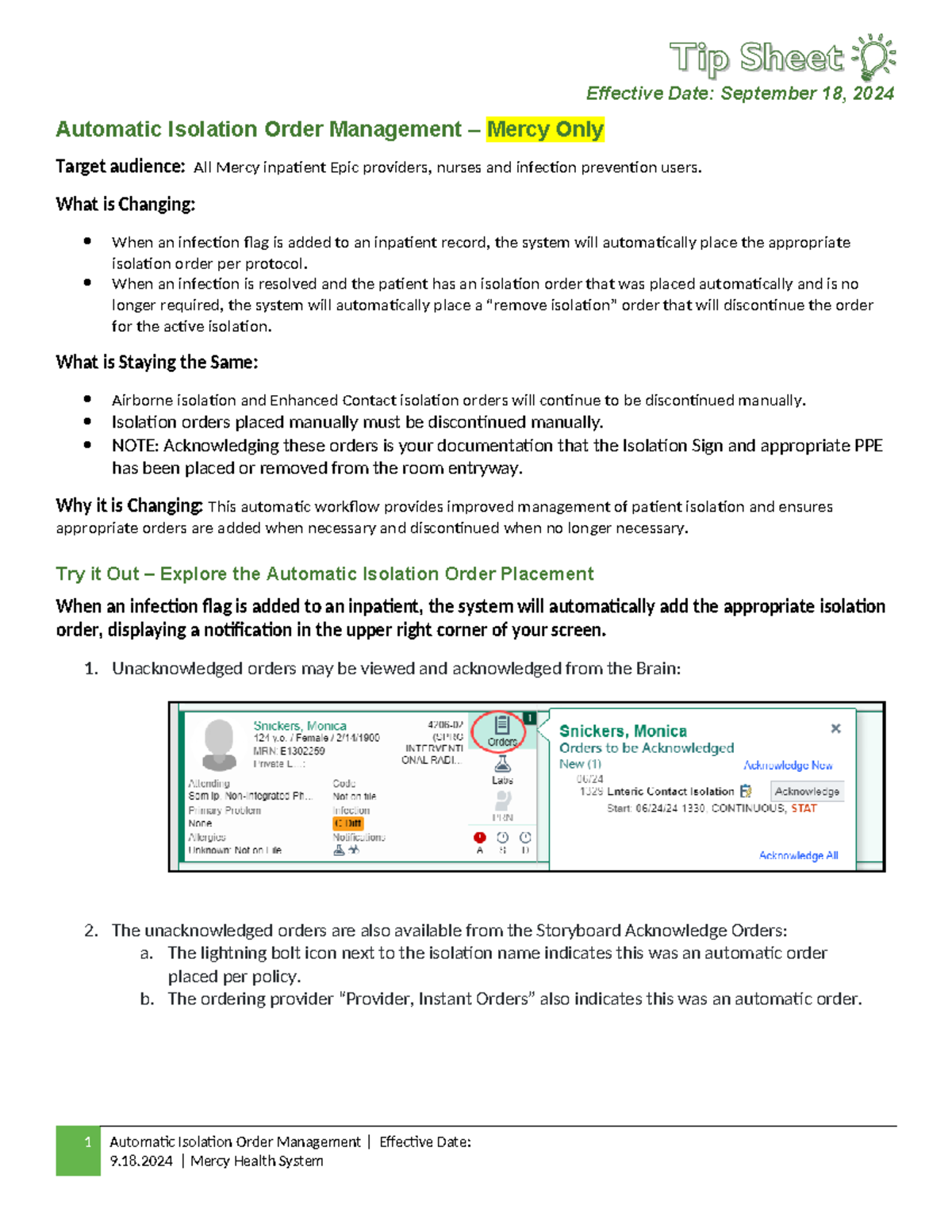 (Optional) Epic Tip Sheet - Automatic Isolation Order Management ...