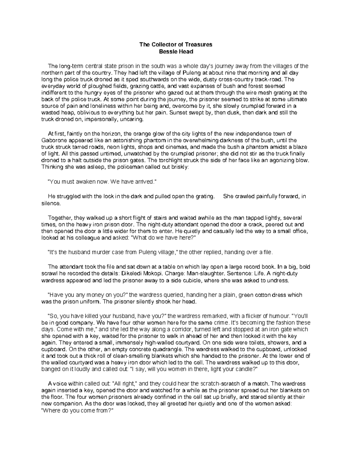 Short Story - The Collector of Treasures - The Collector of Treasures ...