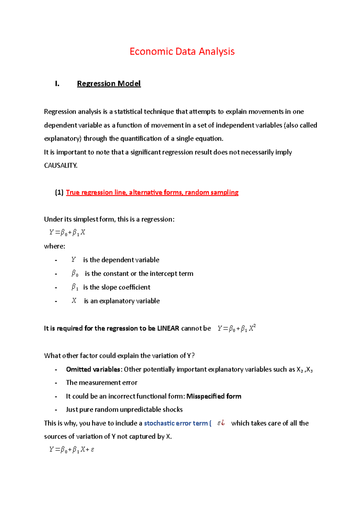 Economic Data Analysis Exam Notes - Economic Data Analysis I ...
