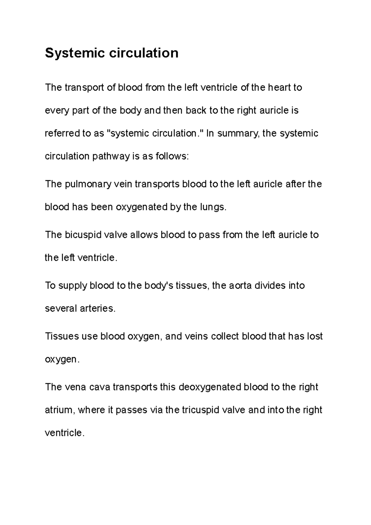 Systemic Circulations - Systemic circulation The transport of blood ...