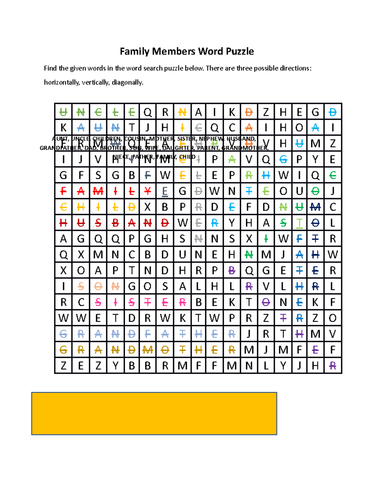 Family members word puzzle - Family Members Word Puzzle Find the given ...