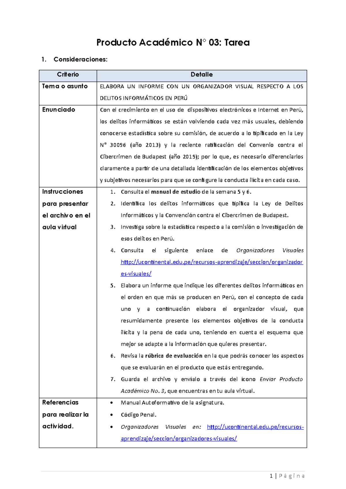 Pa3-tarea-informe-derecho-penal-especial-1 compress - Producto Académico N° 03: Tarea 1. - Studocu