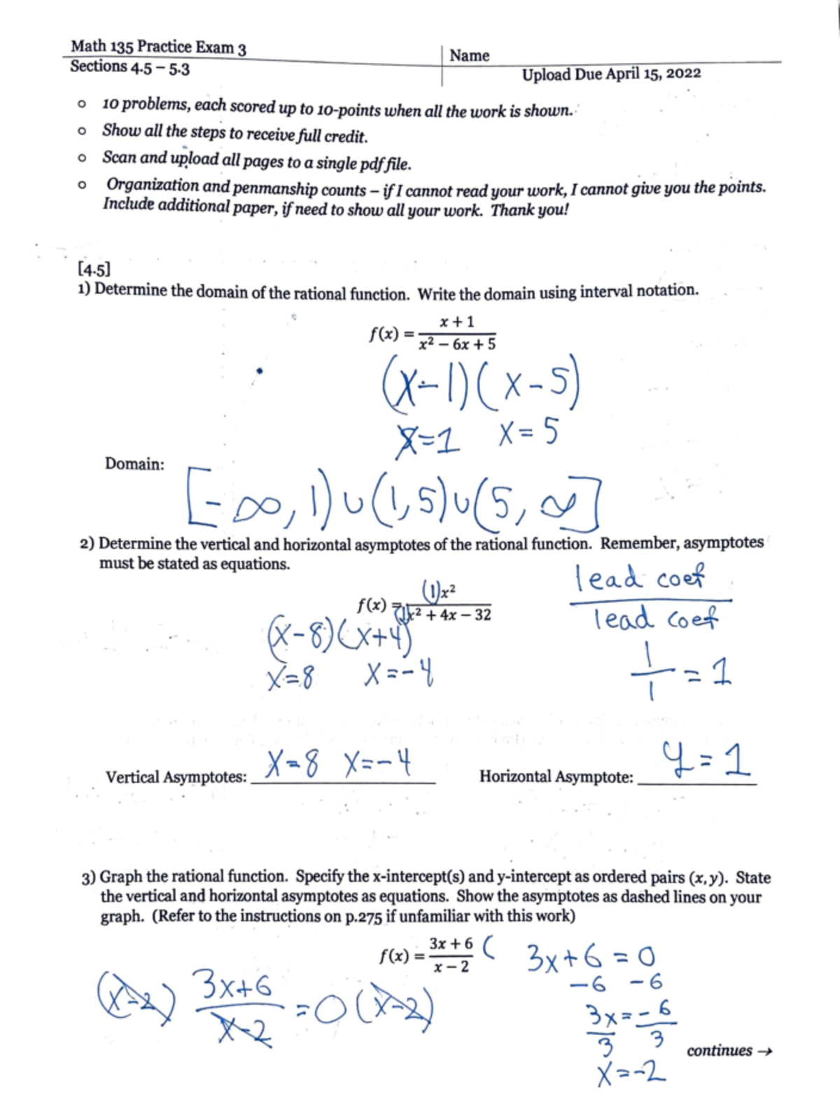Practice exam 5 - exam prep - Math 135 Practice Exam 3 Name Sections 4 ...