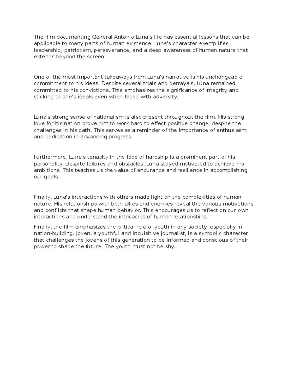 Reflective Essay (Raza) - The film documenting General Antonio Luna's ...