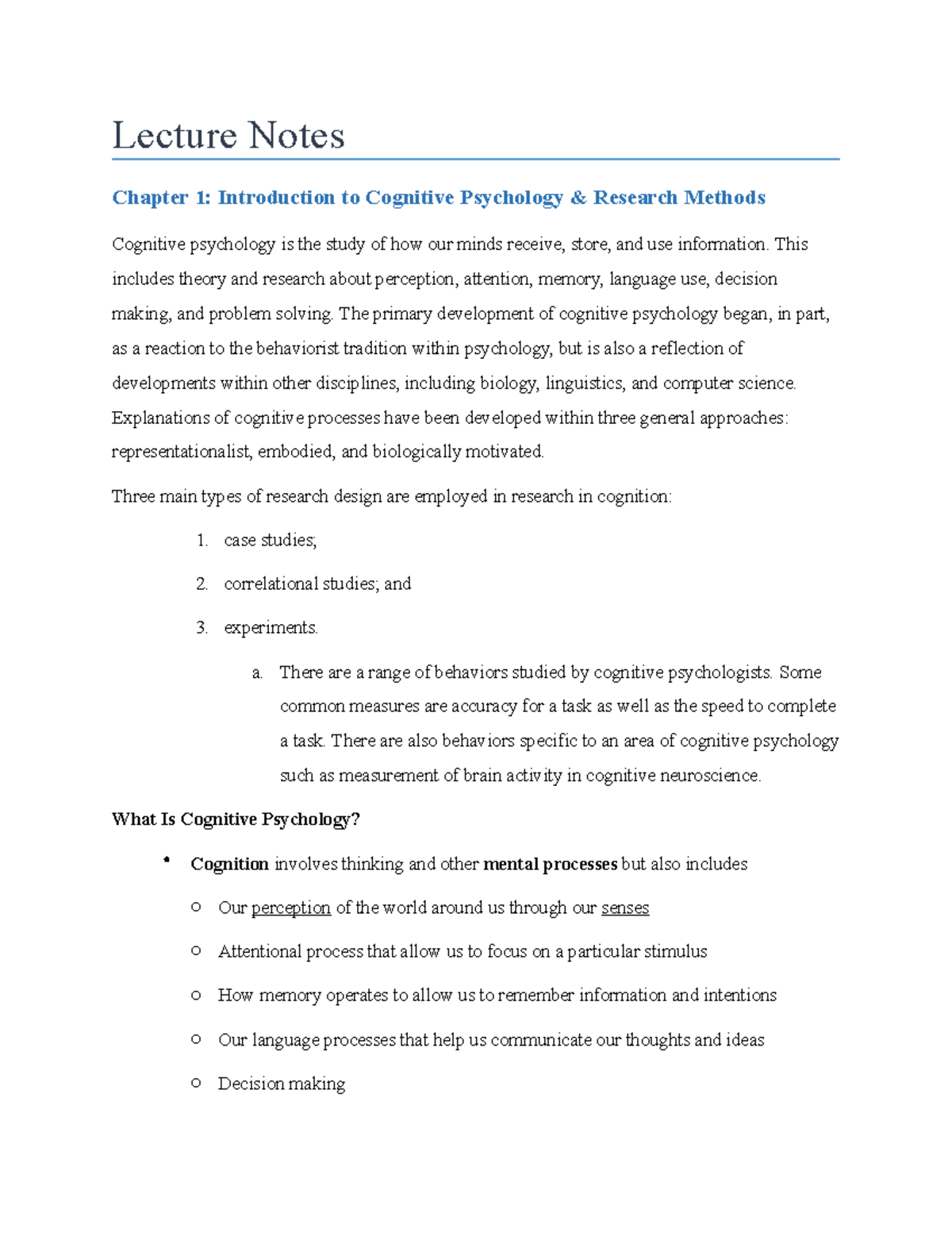 PSY 200 Chapter 1 - Study Material - Lecture Notes Chapter 1 ...