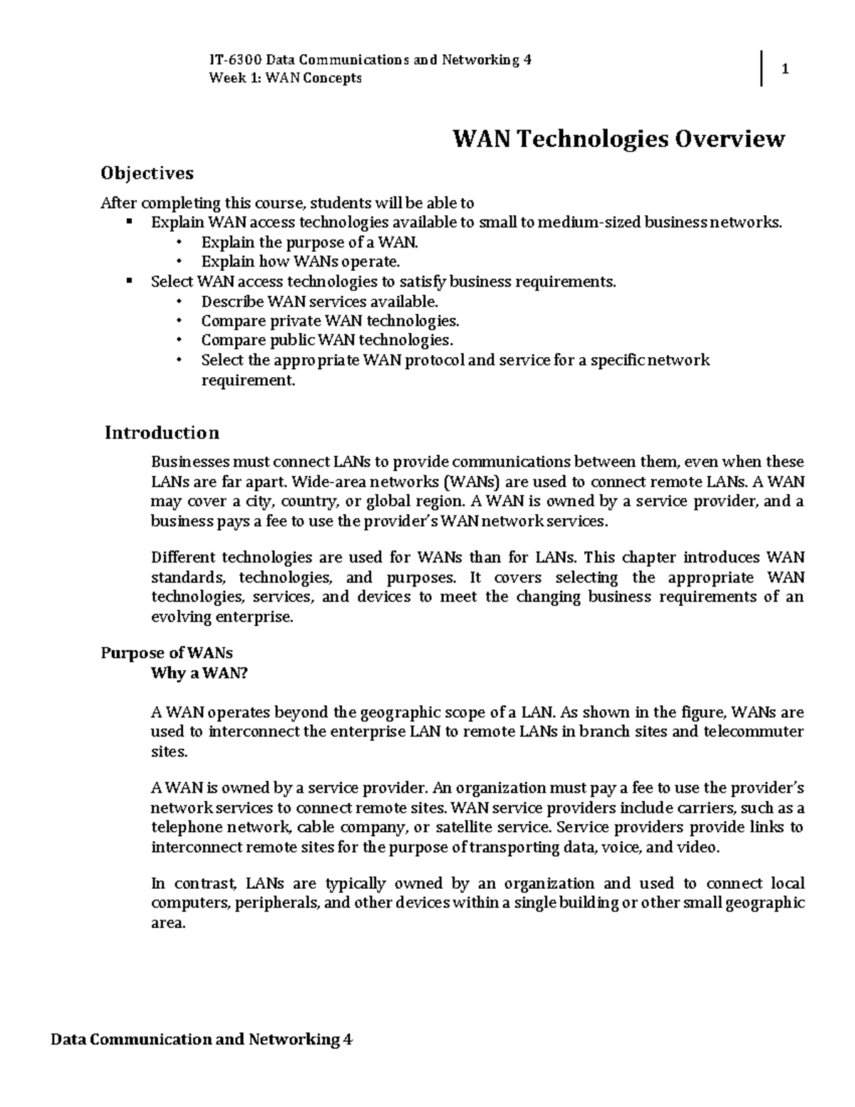Week 1 - WAN Concepts Module - Week 1 : WAN Concepts 1 WAN Technologies ...