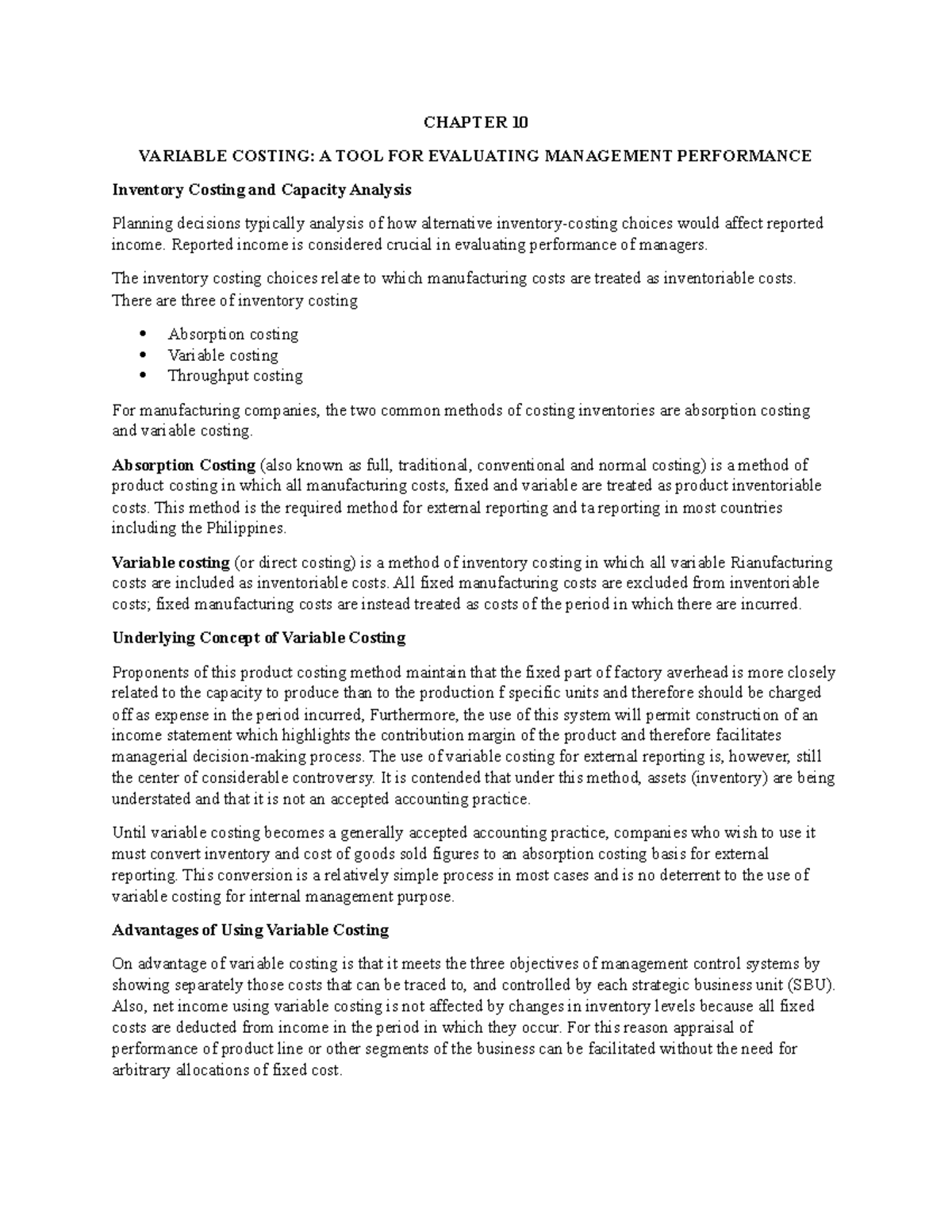 Chapter 10-pg1 - scm - CHAPTER 10 VARIABLE COSTING: A TOOL FOR ...
