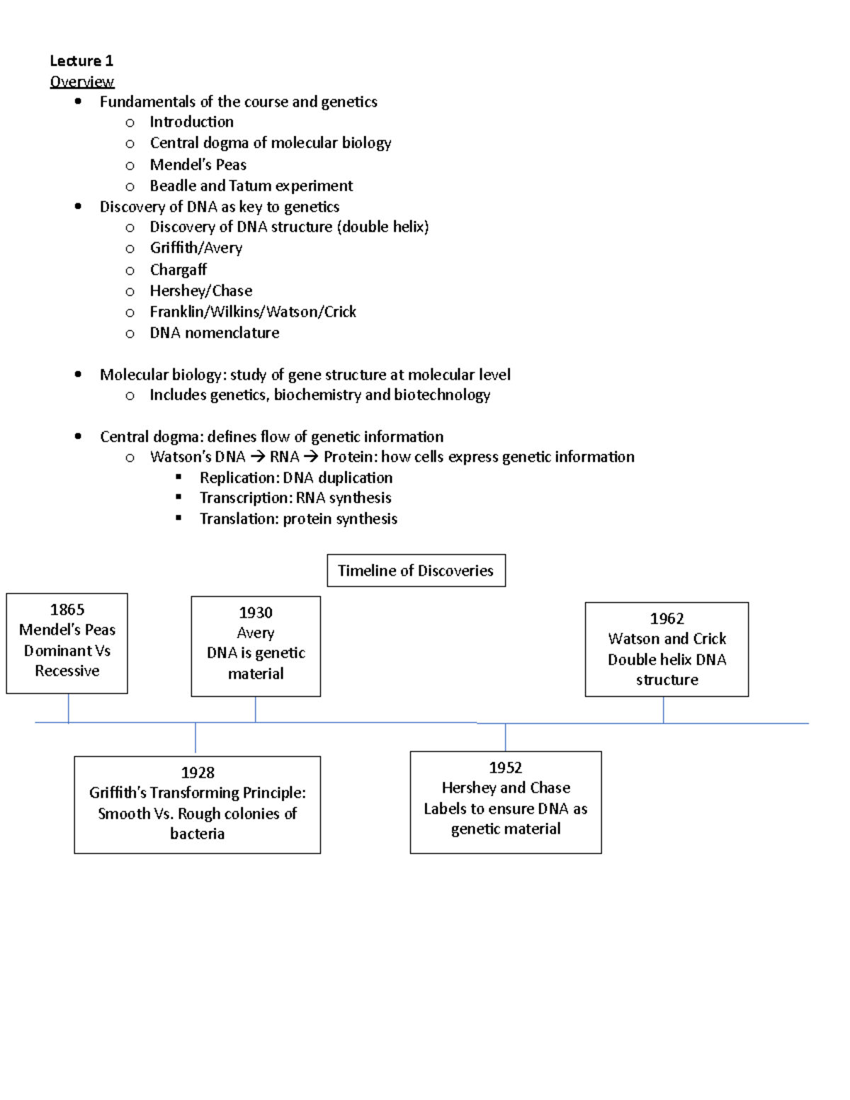 Mbb 331 Lec 1 Lecture Notes 1 Lecture 1 Overview Fundamentals Of The Course And Genetics O