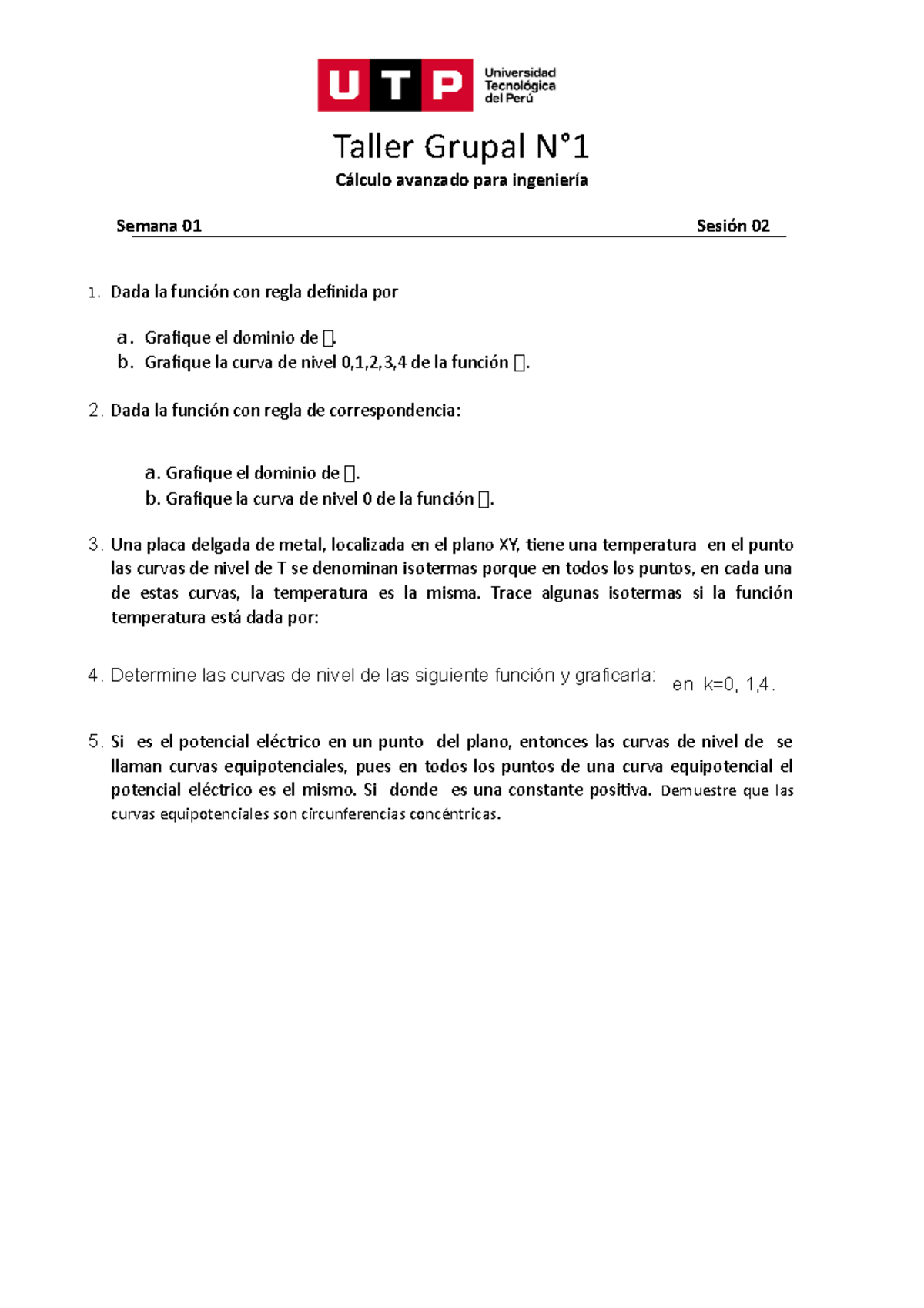 S01.s2 - Taller Grupal N°1 - Taller Grupal N° Cálculo avanzado para ingeniería Semana 01 Sesión ...