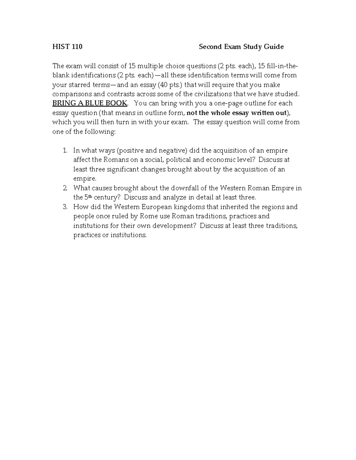 Fall13-HIST110-Second Exam Study Guide - HIST 110 Second Exam Study ...