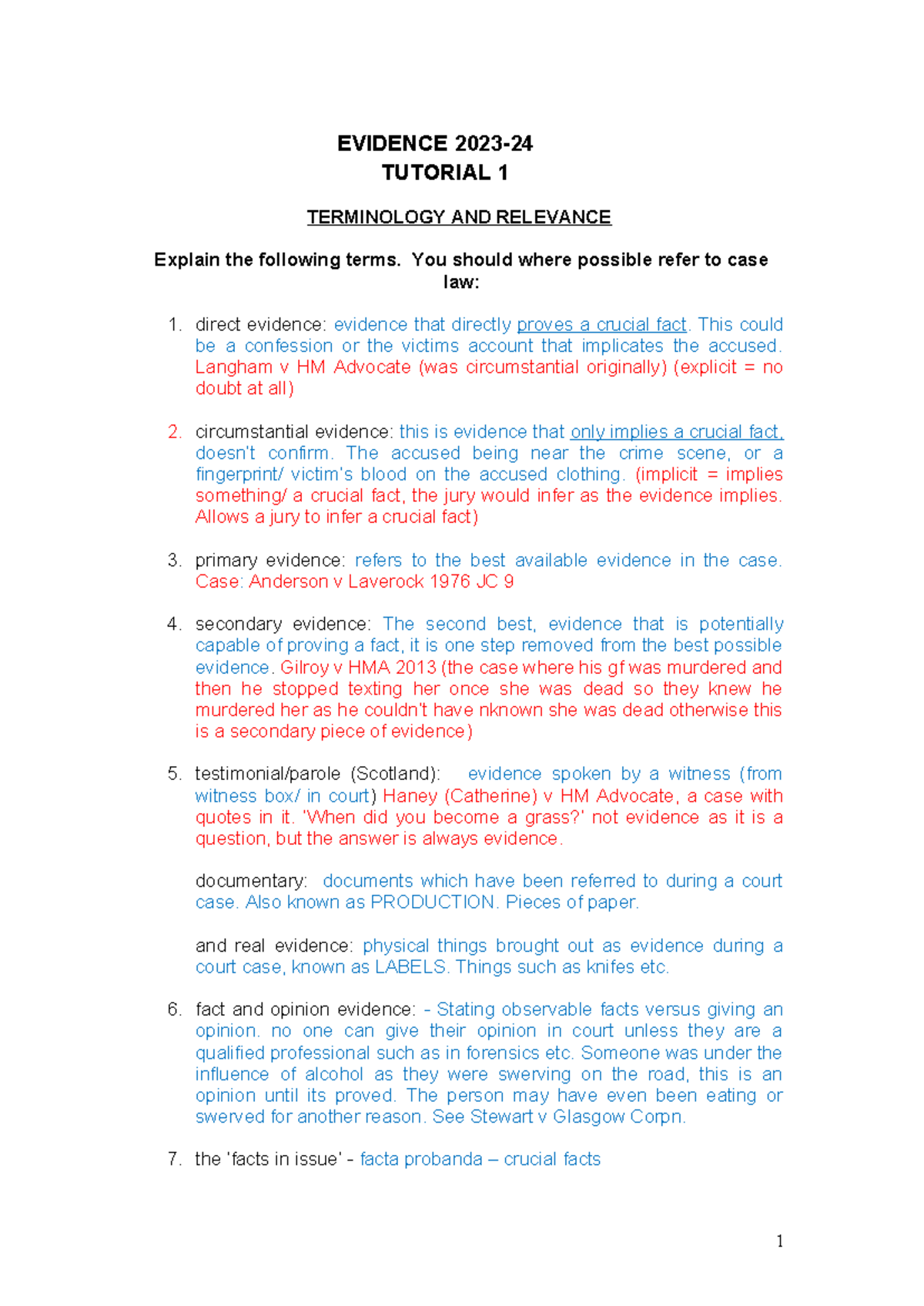 Evidence Tutorial 1 Questions 2024 - EVIDENCE 2023- TUTORIAL 1 ...