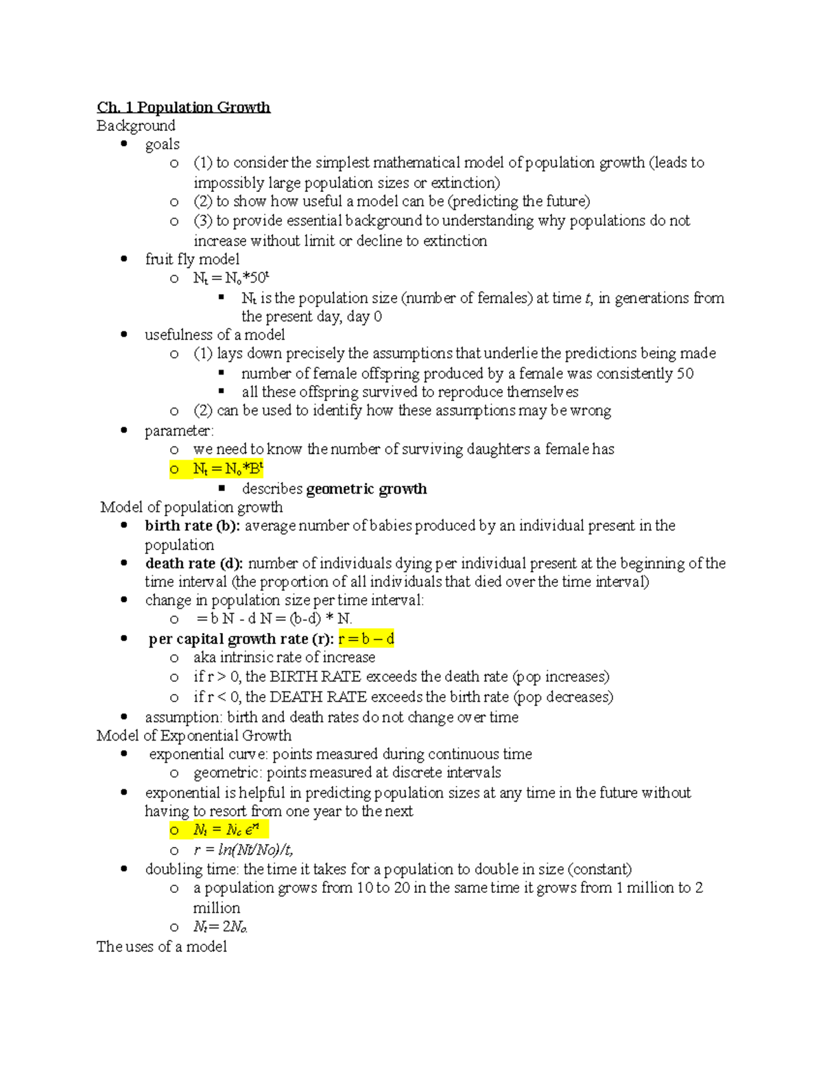 Week 6 Lecture Notes - Dr. Kronforst - Ch. 1 Population Growth ...