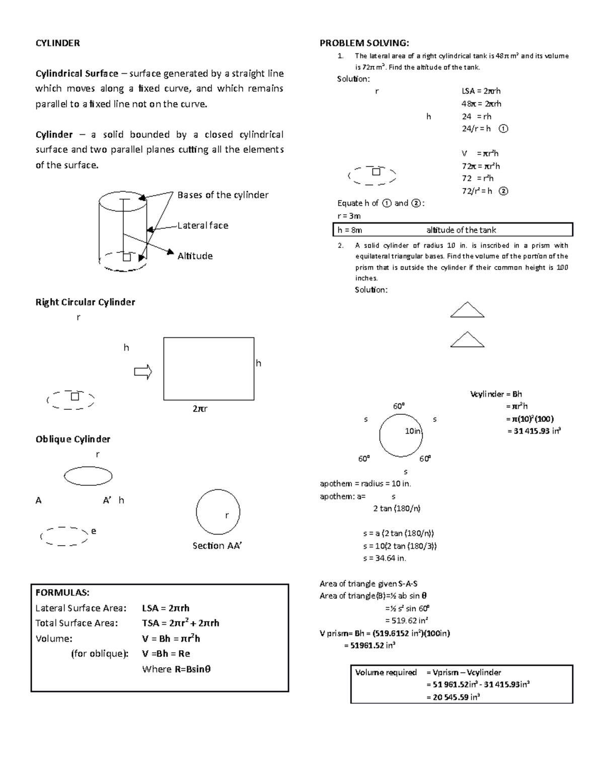 Lecture - Cylinder - Solid Figures - CYLINDER Cylindrical Surface ...