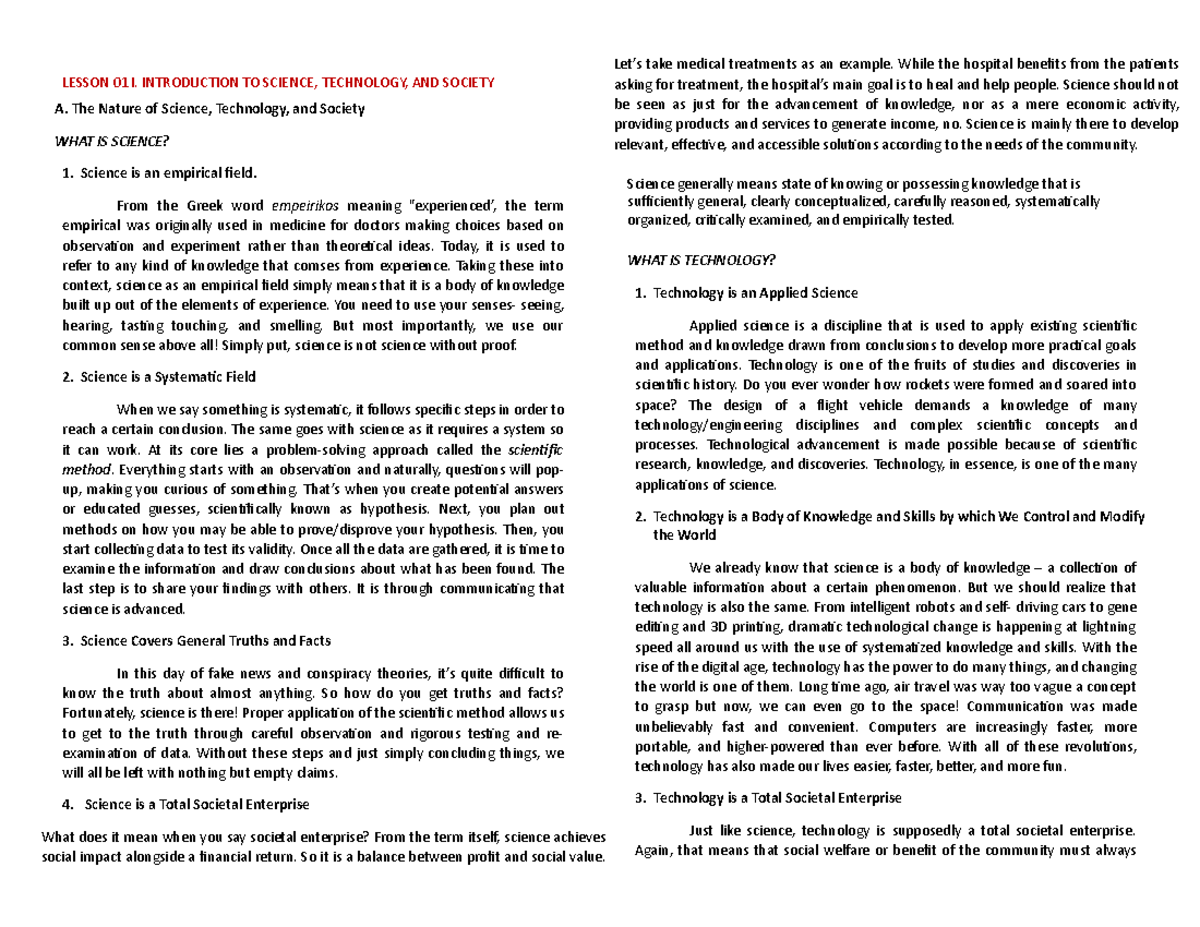 GNED 06 STS NEW - GNED 06 STS NEW - LESSON 01 I. INTRODUCTION TO ...