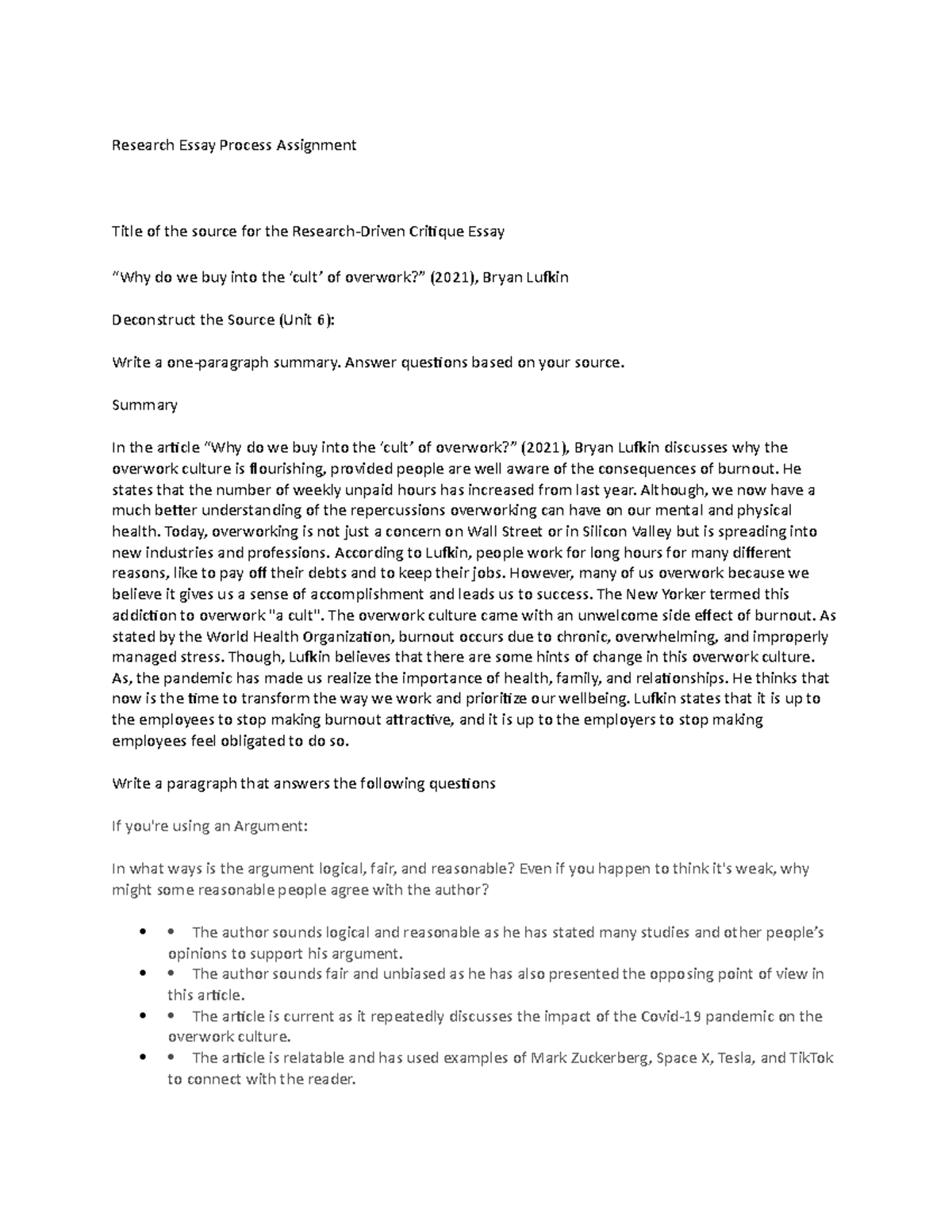 Sample Research Essay Process Assignment - Research Essay Process ...