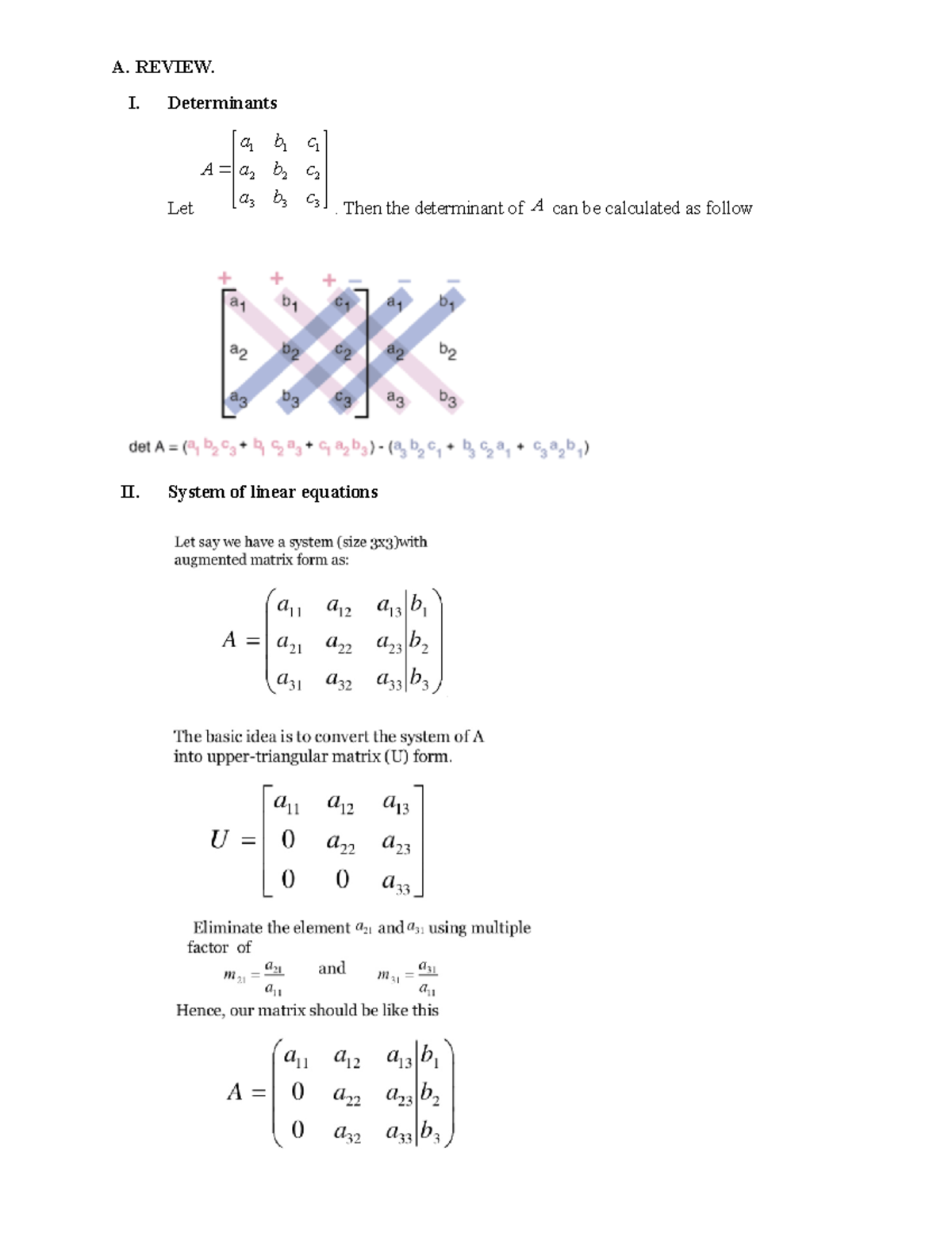 Review linear algebra - ygyu - A. REVIEW. I. Determinants Let 1 1 1 2 2 ...