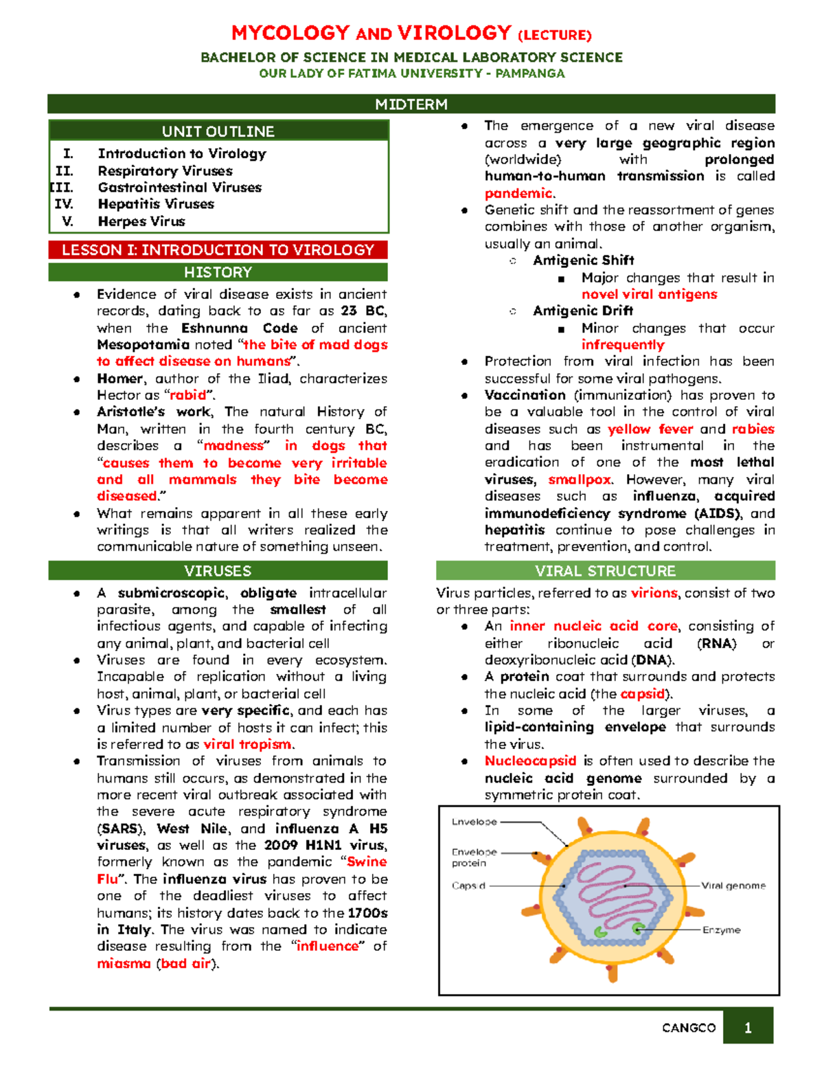 MYCV-Complete-Midterm - MYCOLOGY AND VIROLOGY (LECTURE) BACHELOR OF SCIENCE IN MEDICAL ...