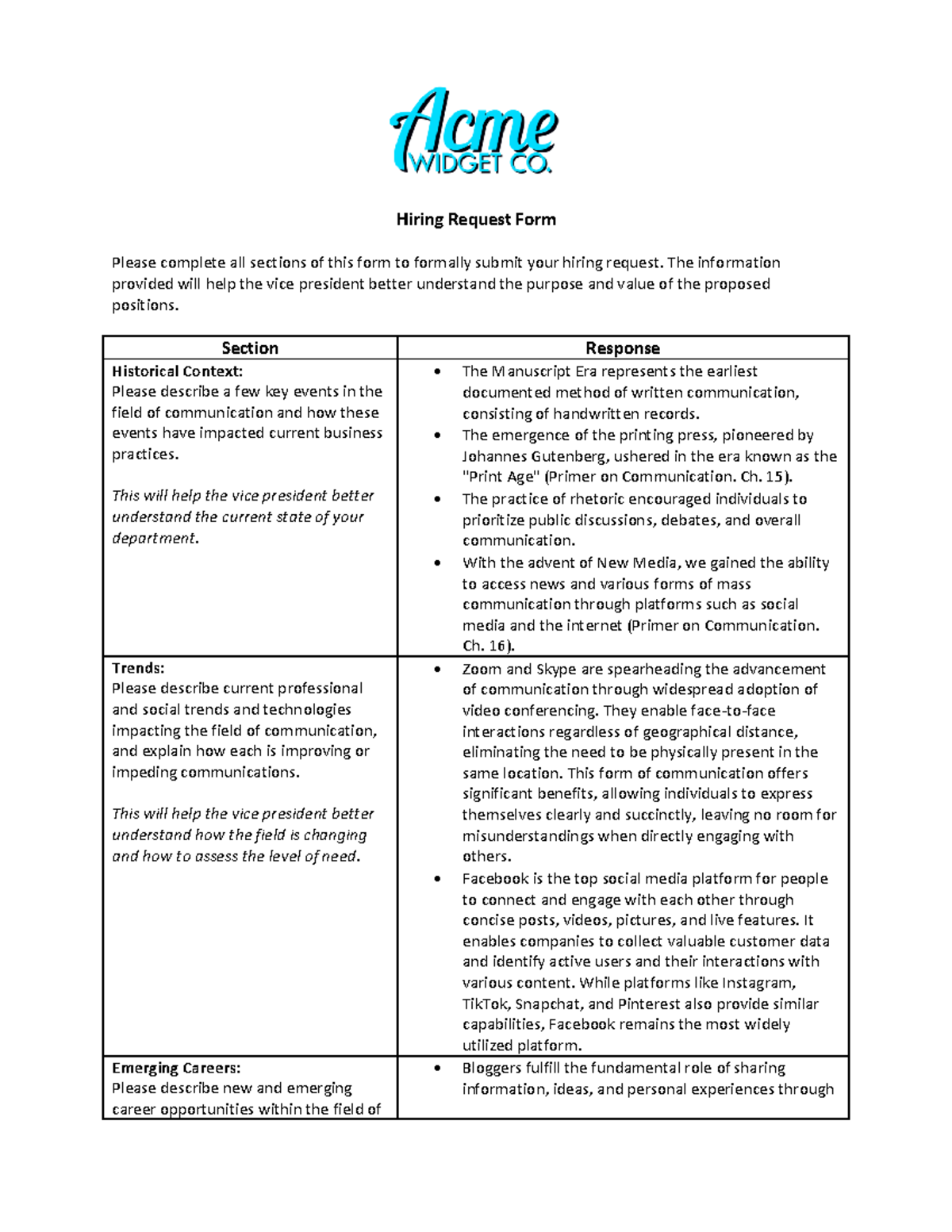 COM 127 Hiring Request Form - Hiring Request Form Please complete all ...