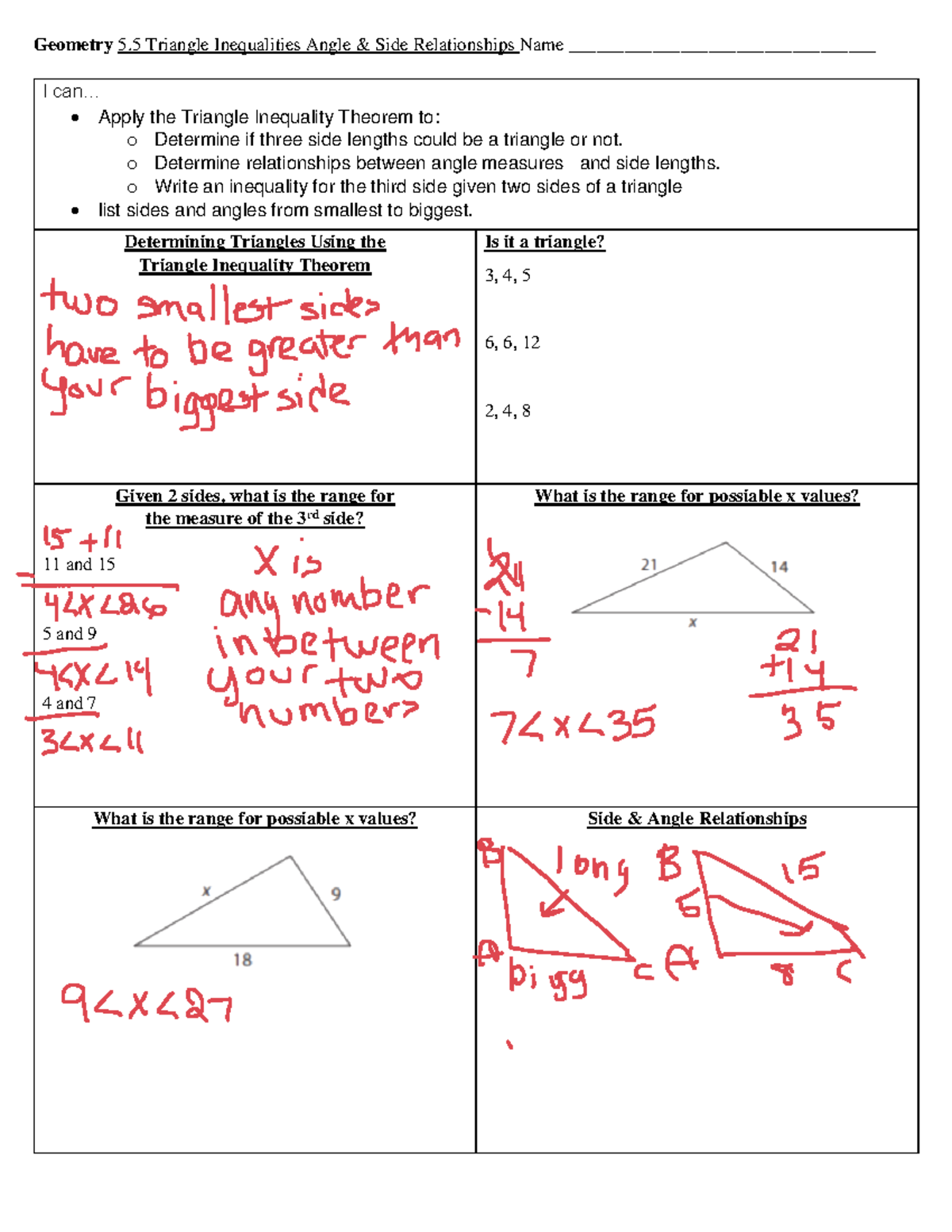 5 - Nown - Geometry 5 Triangle Inequalities Angle & Side Relationships ...