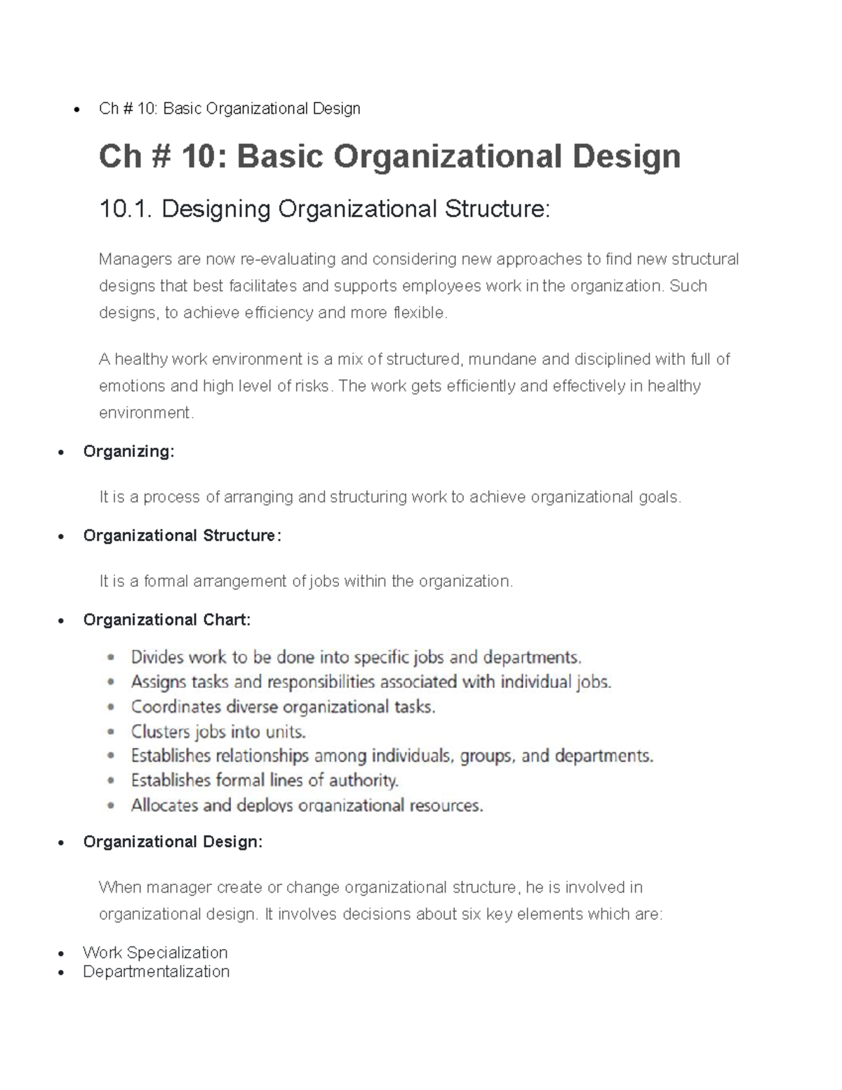 FOR Papers notes organizational - Ch # 10: Basic Organizational Design ...