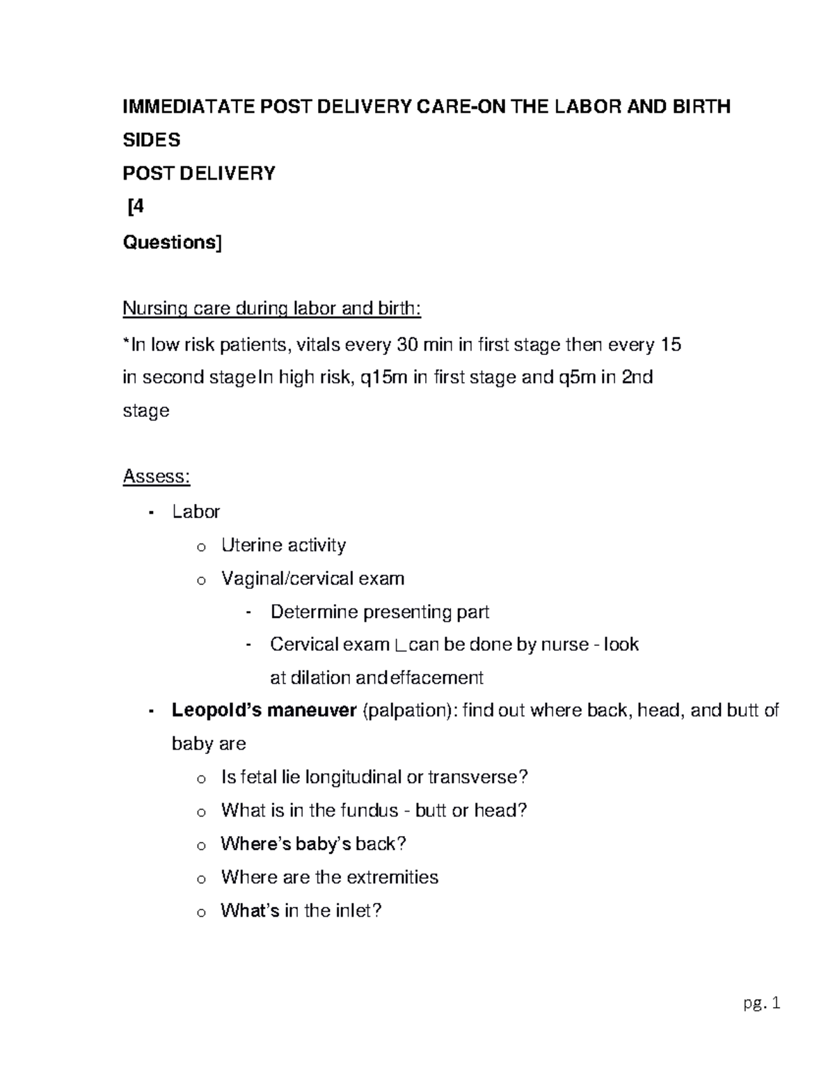 Immediatate Post Delivery Care-On The Labor And Birth Sides ...