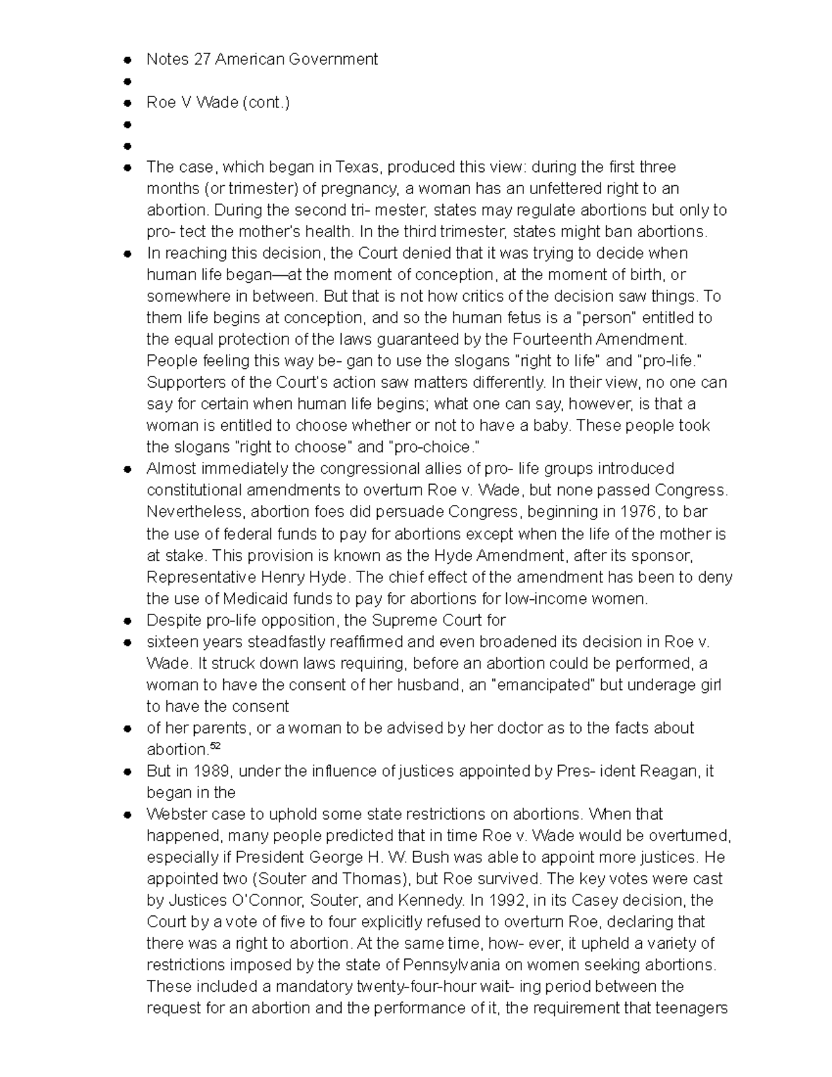Notes 27 American Government - Notes 27 American Government Roe V Wade ...