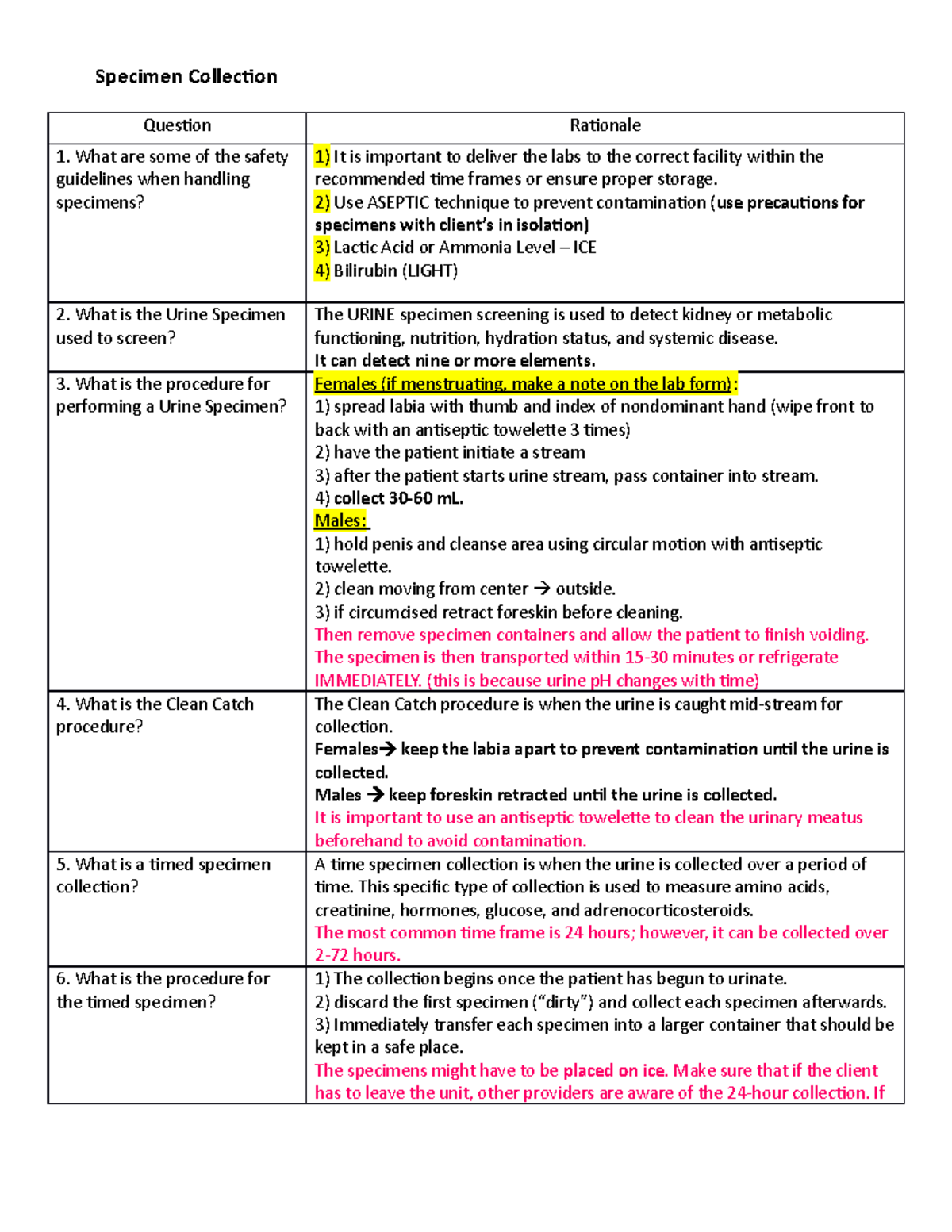 Cornell Notes for Specimen Collection - Question Rationale What are ...