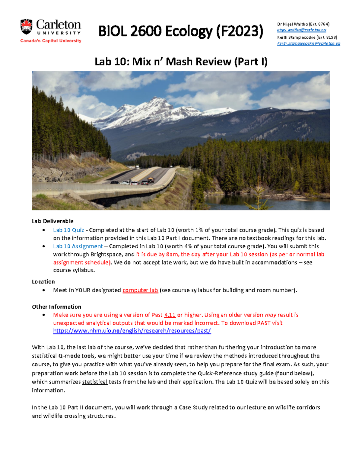 Lab 10 - Part I (2600-F23) - BIOL 2600 Ecology (F202 3 ) Dr Nigel ...