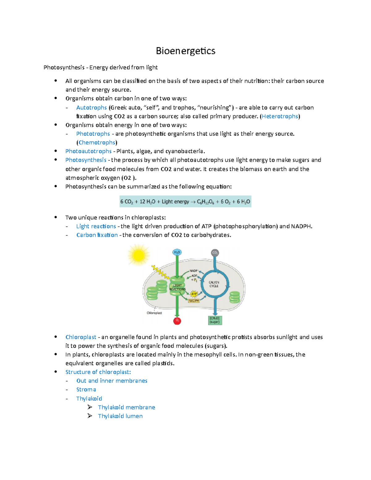 Bioenergetics 3 - Lecture notes 3 - Bioenergetics Photosynthesis ...