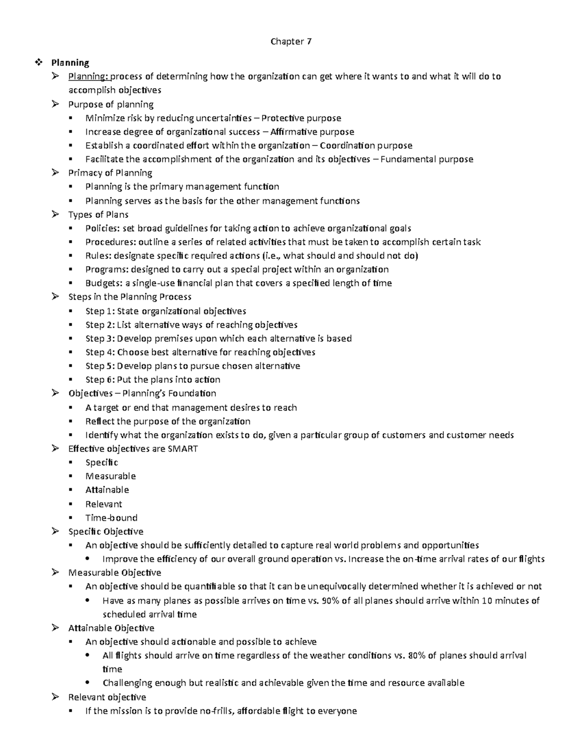 Chapter 7 - Lecture notes 7 - Chapter 7 Planning Planning: process of ...