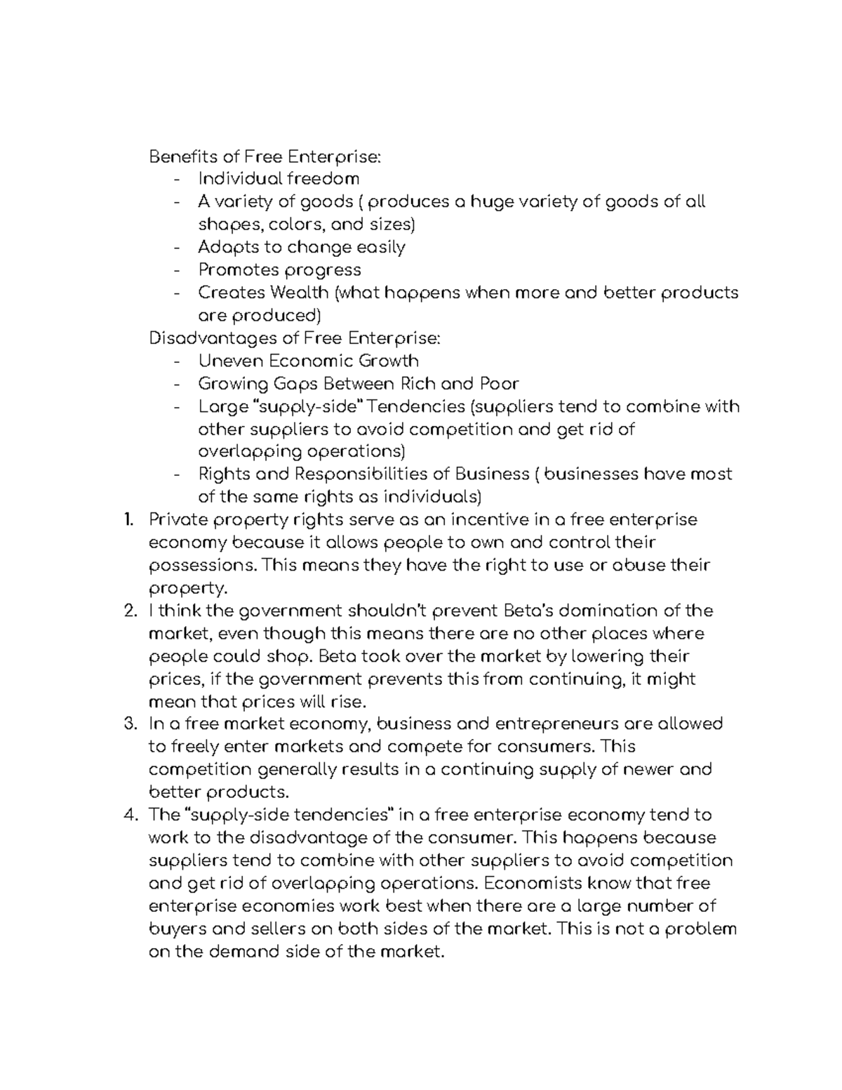 Ch.3 Economics - Lecture notes 3 - 1. 2. 3. 4. Benefits of Free ...